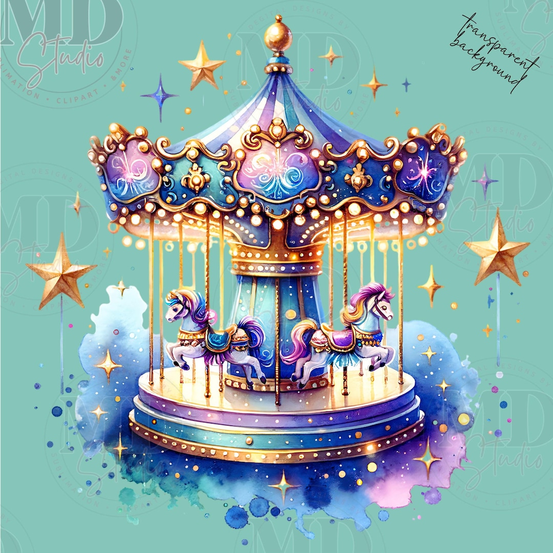 Watercolor Blue Carousel Clipart, Whimsical Ballerina Carousel Magical ...
