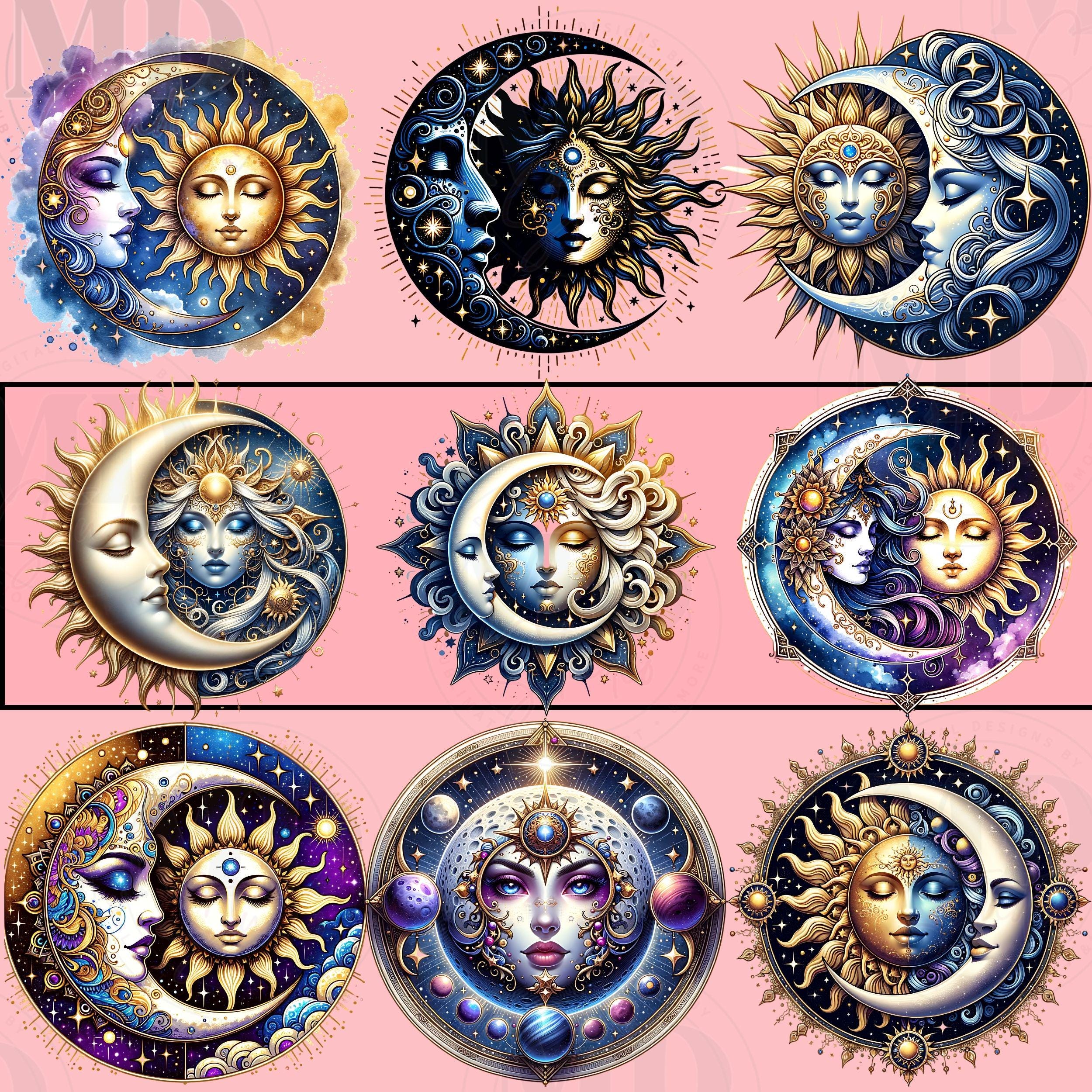 Moon Graphic Celestial PNG Printable Digital Download Bundle Mystical ...