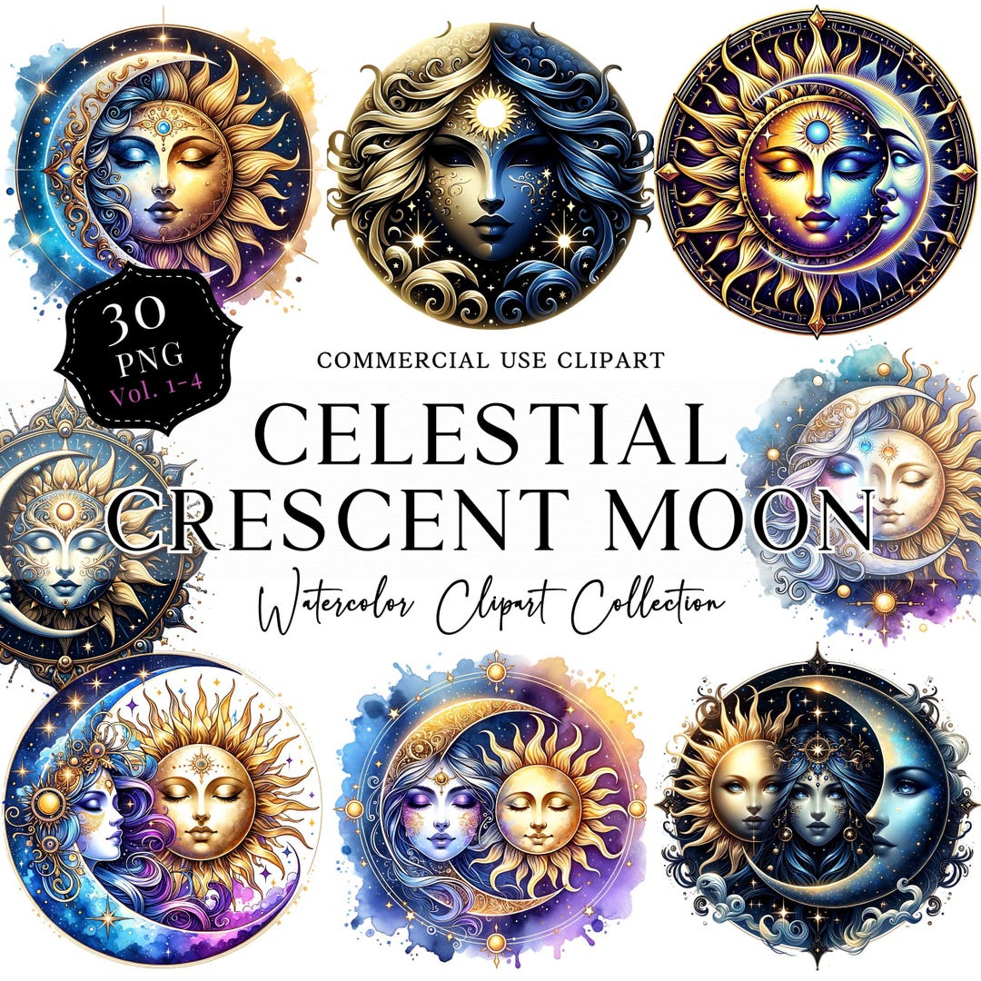 Moon Graphic Celestial PNG Printable Digital Download Bundle Mystical ...