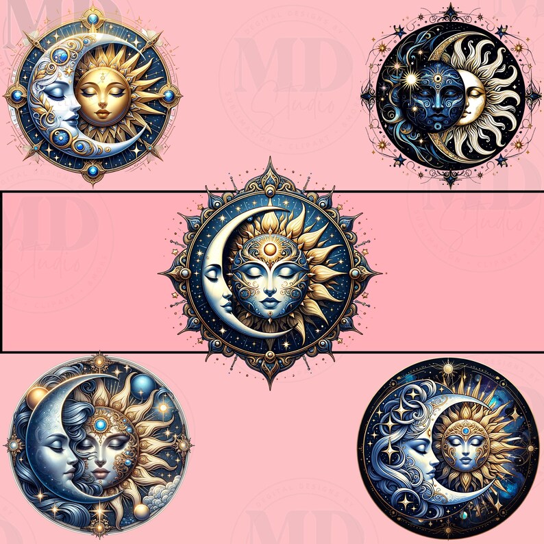 Moon Graphic Celestial PNG Printable Digital Download Bundle Mystical ...