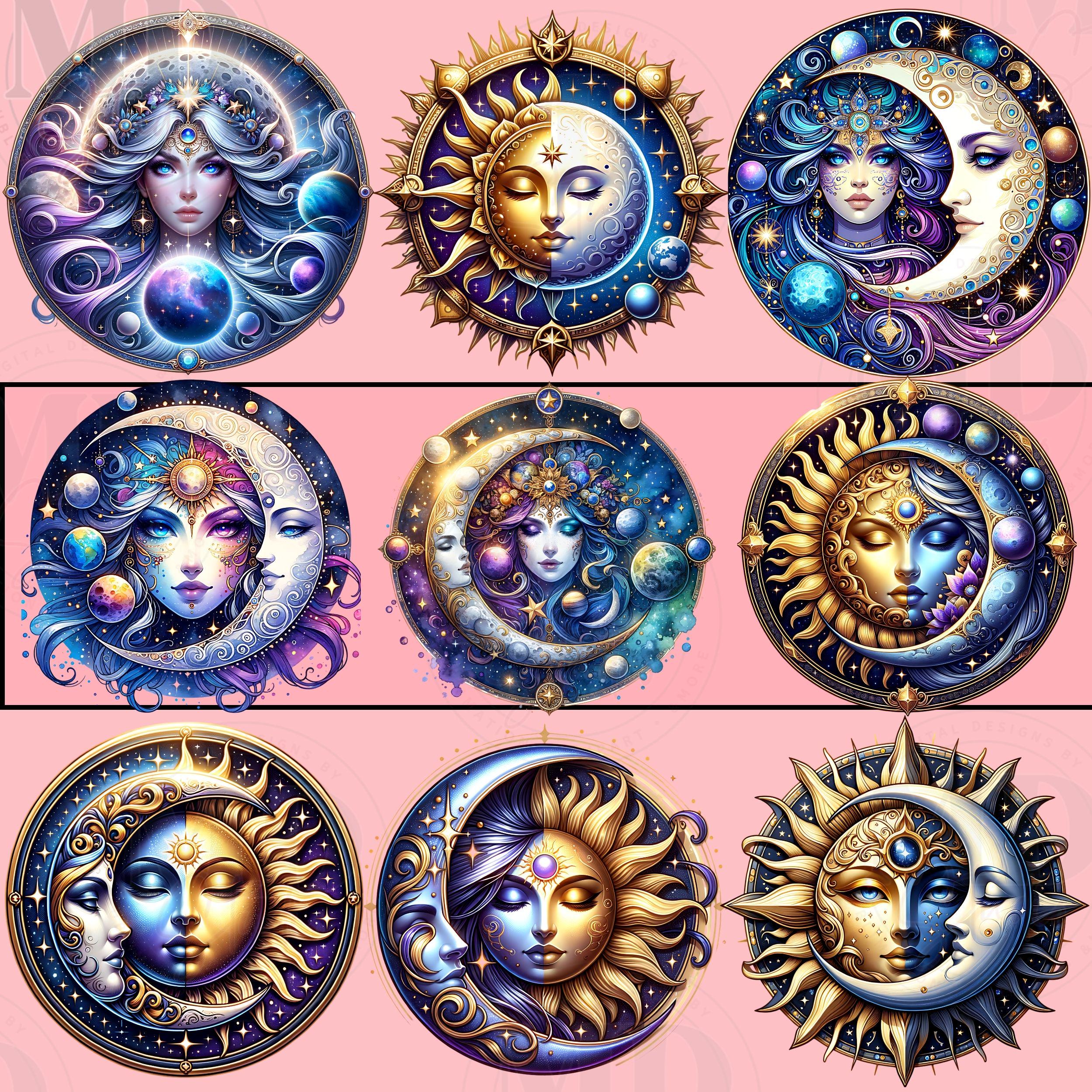 Moon Graphic Celestial PNG Printable Digital Download Bundle Mystical ...