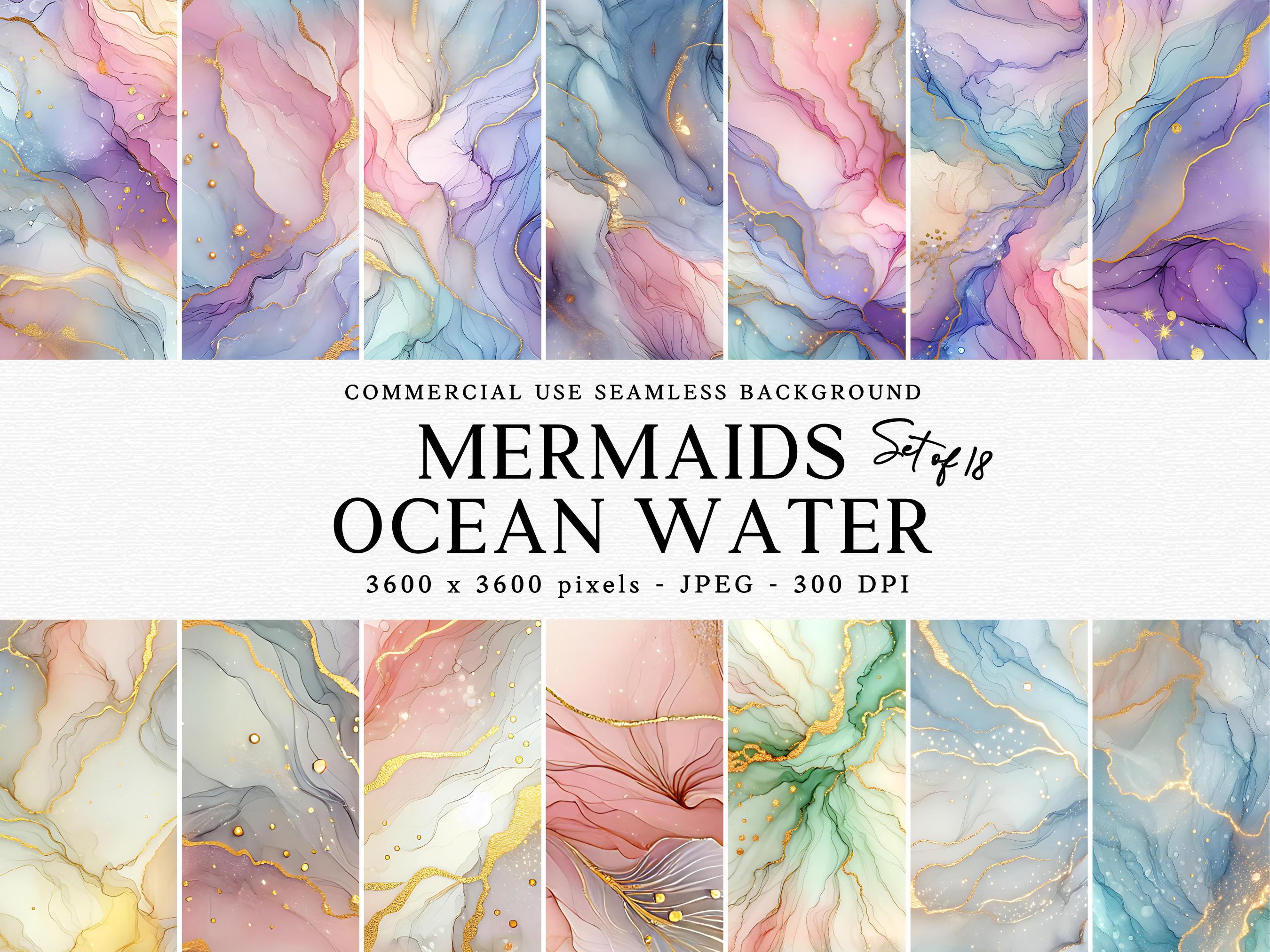 Mermaid Water Digital Paper Art, 18 Pastel Watercolor Glitter ...