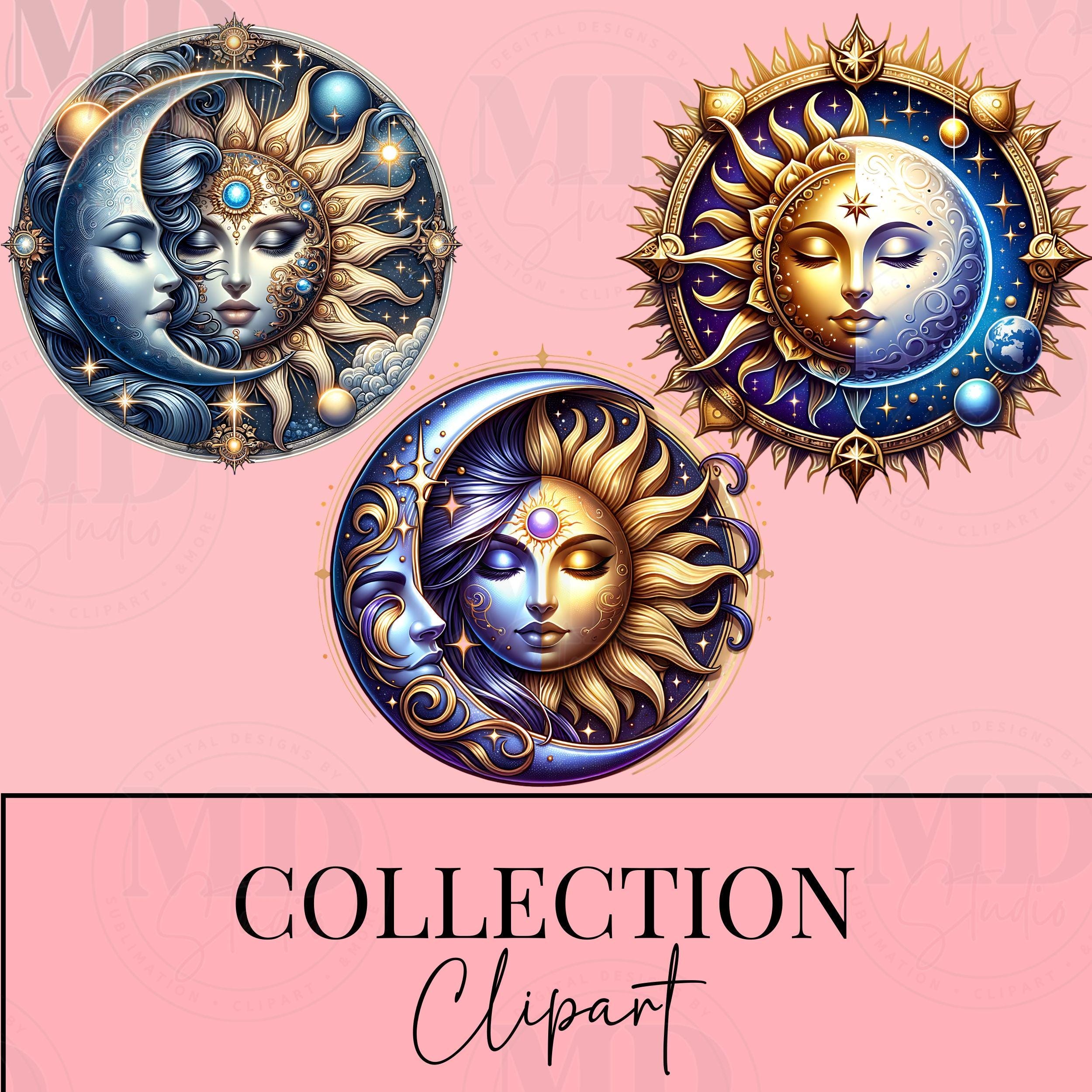 Mystical Moons Clipart, Moon Graphic Celestial PNG Printable Digital ...