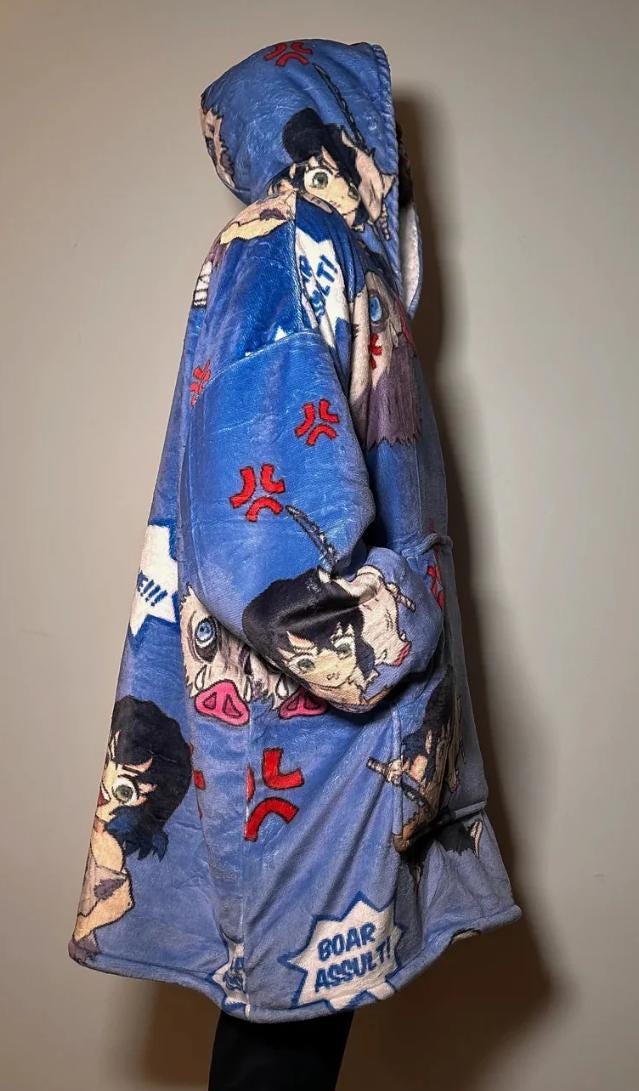 Anime Blanket Hoodie in Inosuke Demon Slayer Look Comfy Adult Snug ...