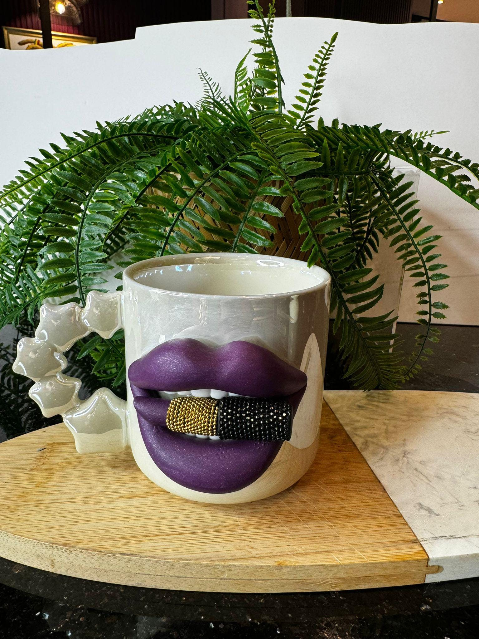 Purple Lipstick Mug: Handmade Porcelain Coffee Cup With Polymer Clay ...