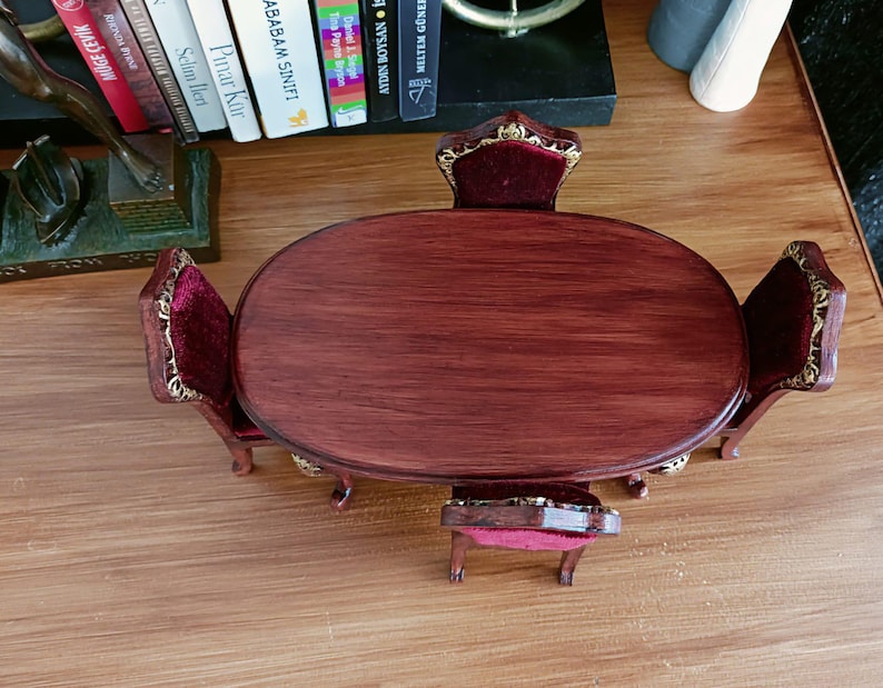 Miniature Dining Table Set, Victorian Dollhouse Furniture, 1-12 Scale ...