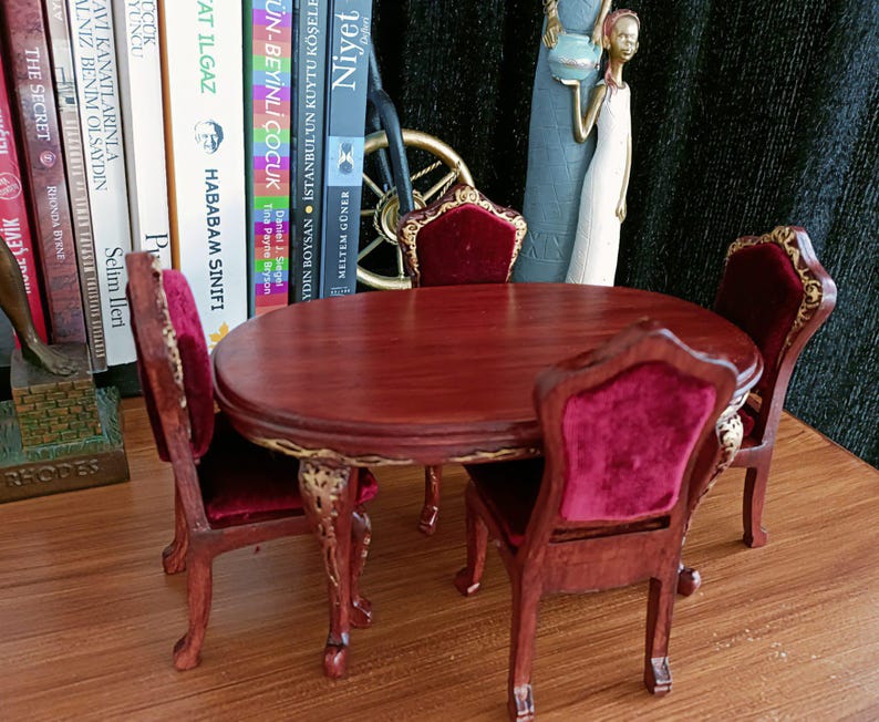 Miniature Dining Table Set, Victorian Dollhouse Furniture, 1-12 Scale ...