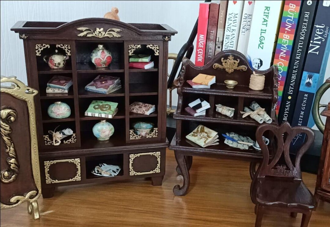 Miniature Bookshelf, Dollhouse Bokks, Dining Room Library, Miniature ...