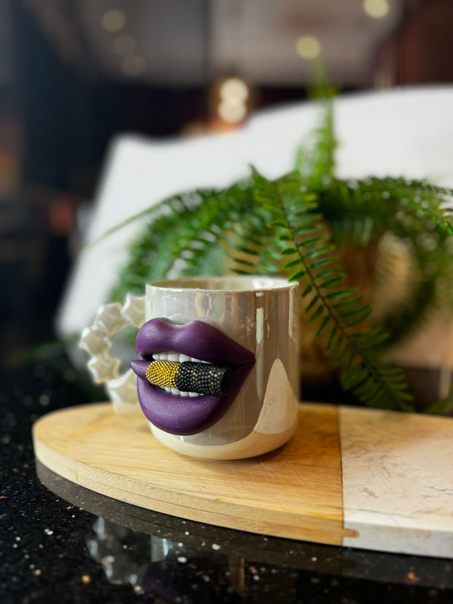 Purple Lipstick Mug: Handmade Porcelain Coffee Cup With Polymer Clay ...