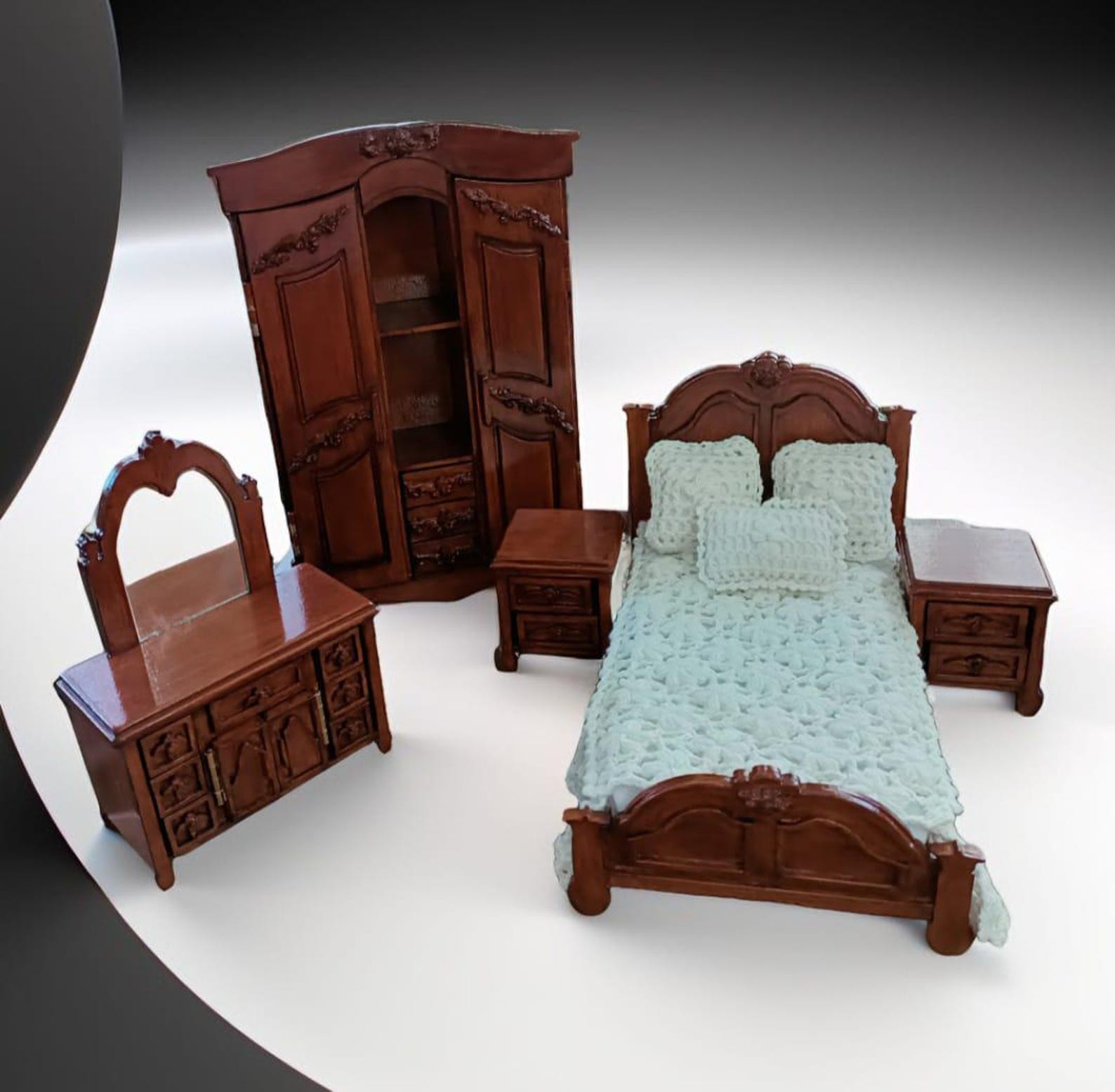 Miniature Bedroom Set, Dollhouse Miniature, , Dollhouse Bed, Handmade ...