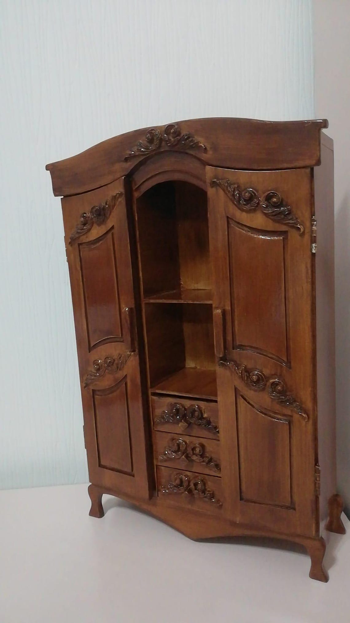 Handmade Wooden Miniature Wardrobe: Vintage Style Dollhouse Furniture ...