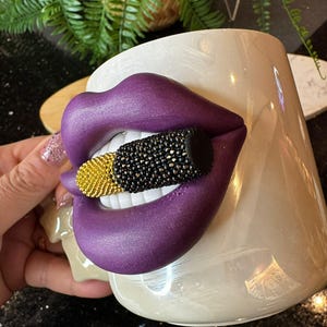 Purple Lipstick Mug: Handmade Porcelain Coffee Cup With Polymer Clay ...