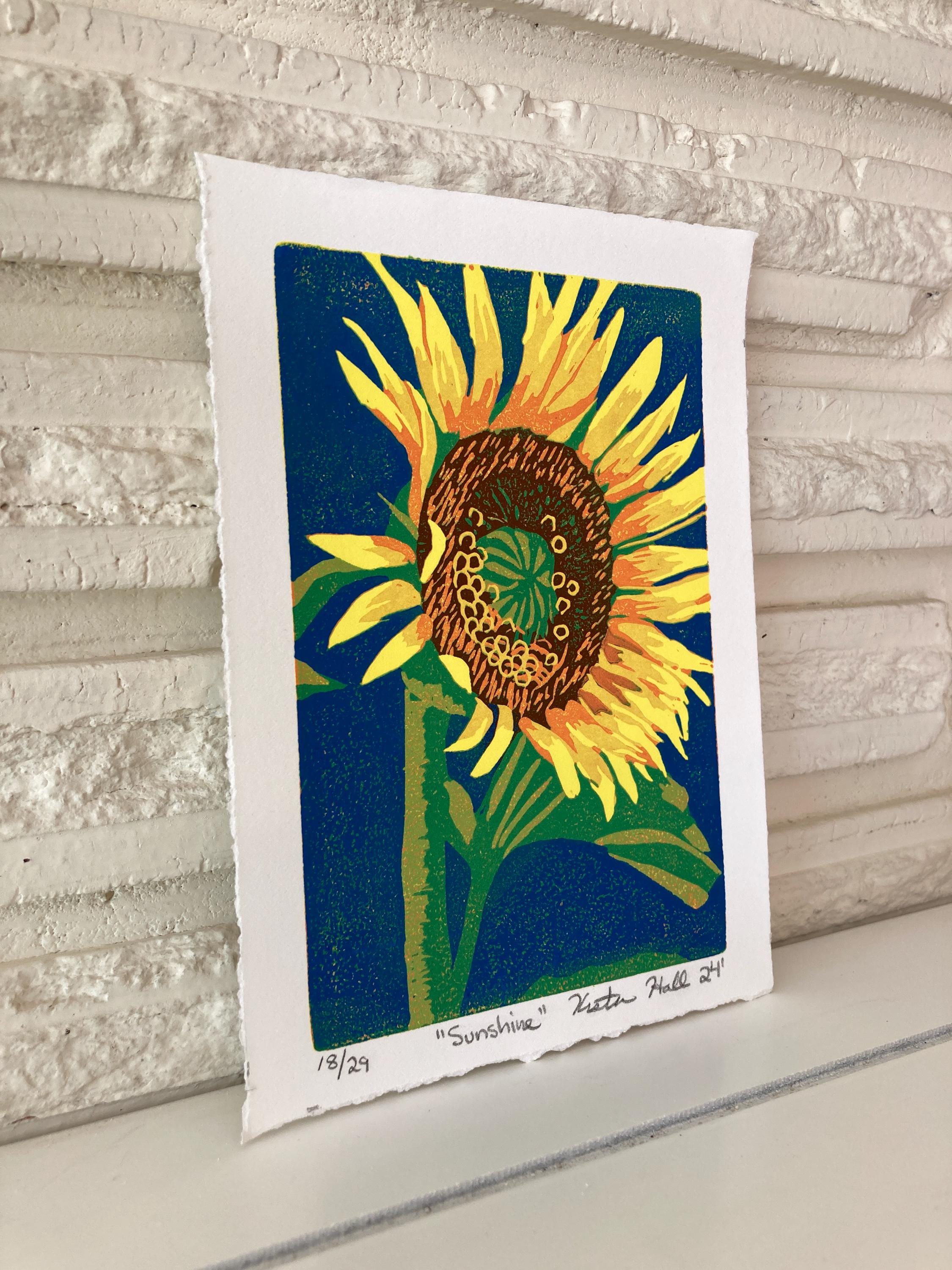 Sunshine-original Linocut Sunflower Print - Etsy