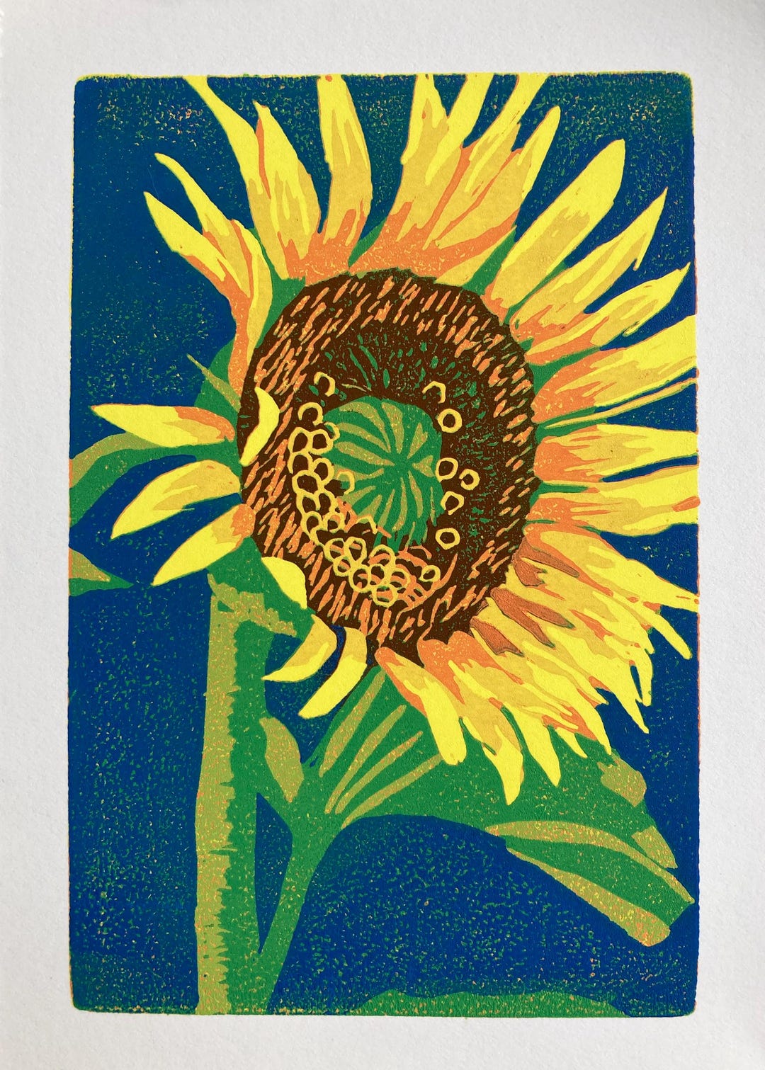 Sunshine-original Linocut Sunflower Print - Etsy