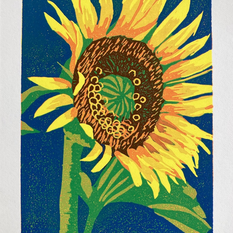 Sunflower Print Linocut - Etsy