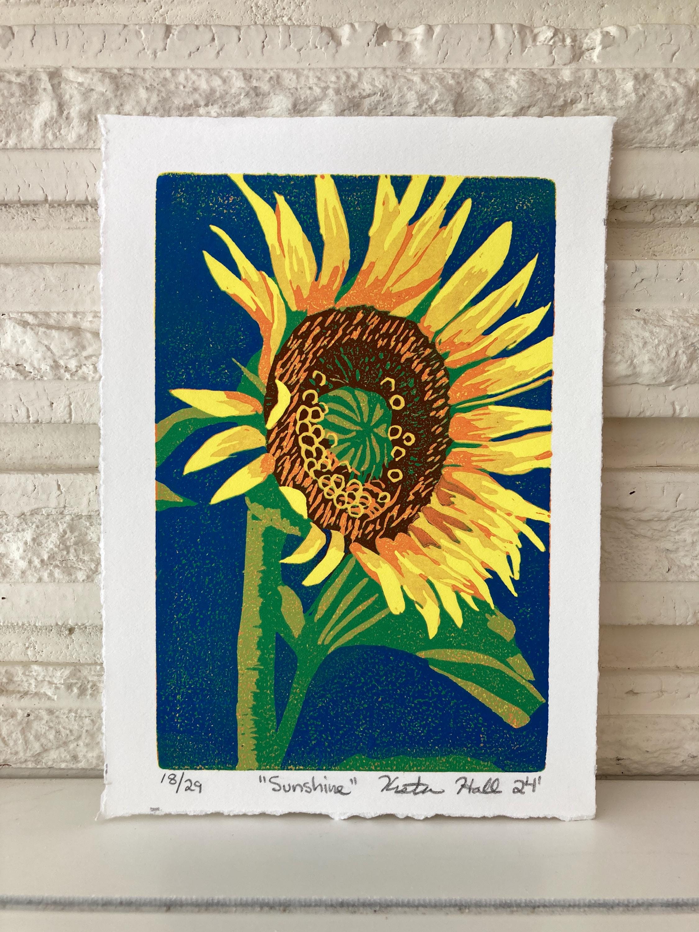Sunshine-original Linocut Sunflower Print - Etsy