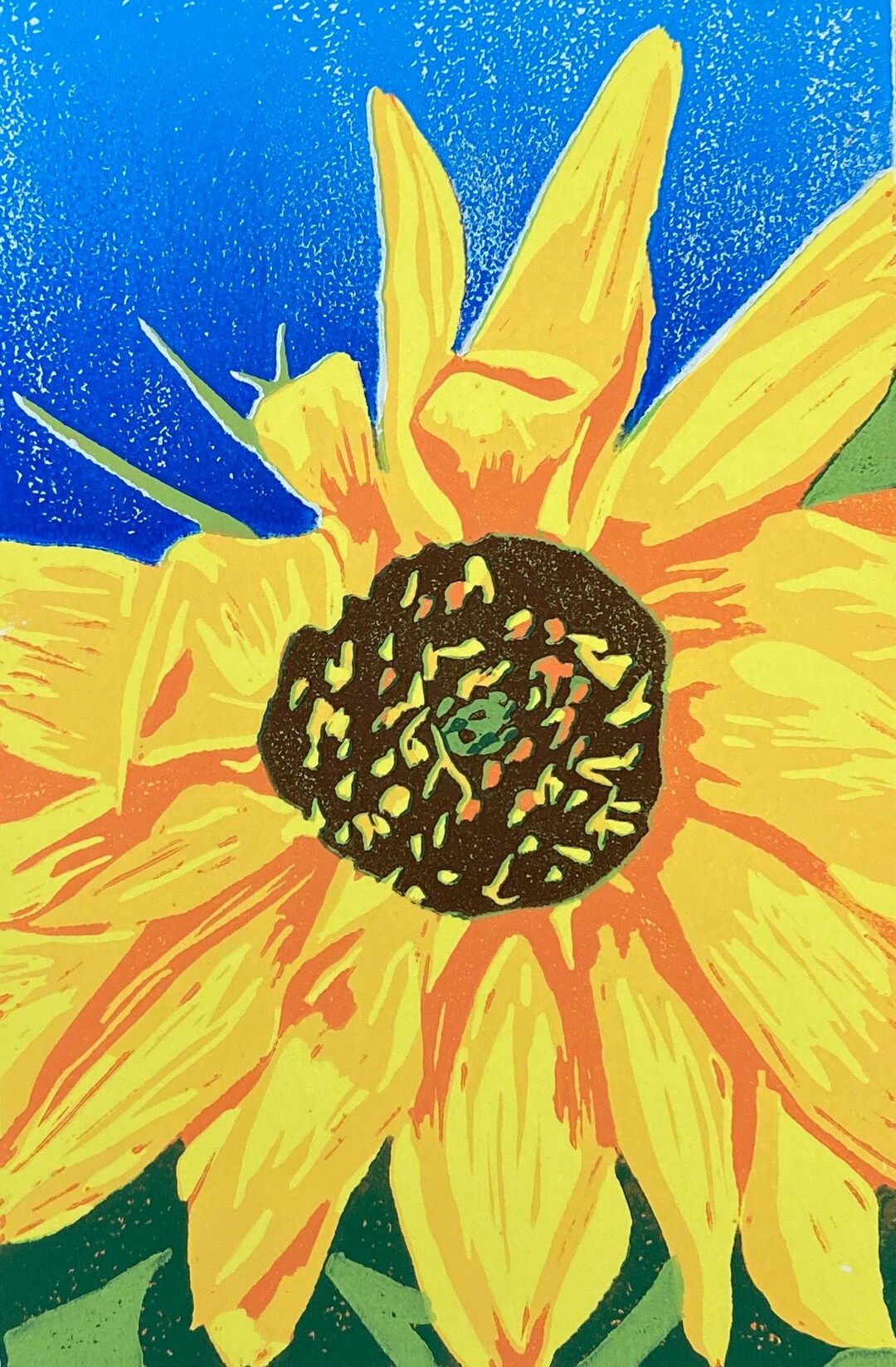 Sunshine 2 Linocut With Sunflower - Etsy