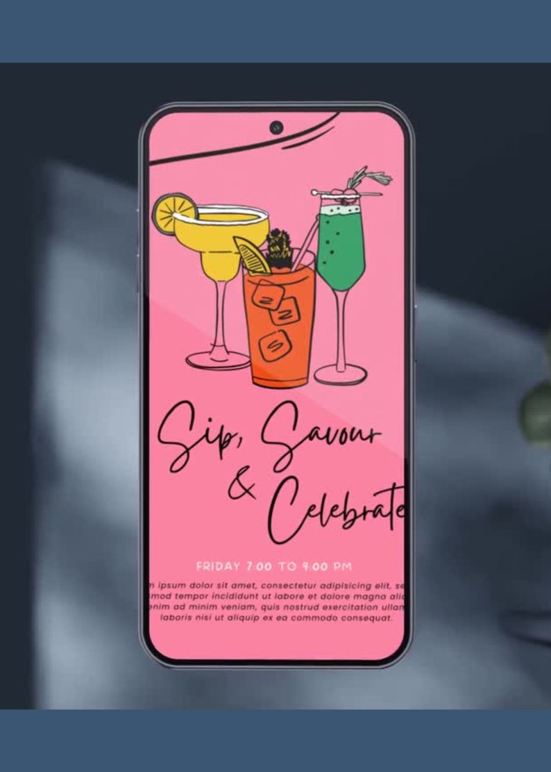 Sip, Savour & Celebrate Editable Cocktail Party Invitation Printable ...