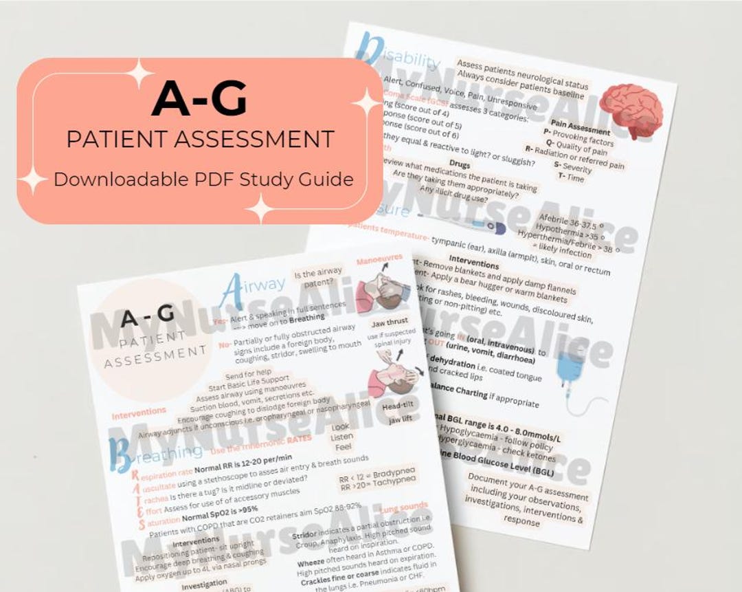 A - G Patient Assessment | PDF | Nursing Study Notes - Etsy Australia