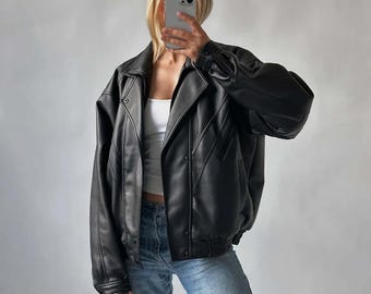 Vtg Claiborne Lambskin Leather Bomber Jacket, Vintage Black Vtg Claiborne Lambskin Leather Bomber Jacket, Vintage Black