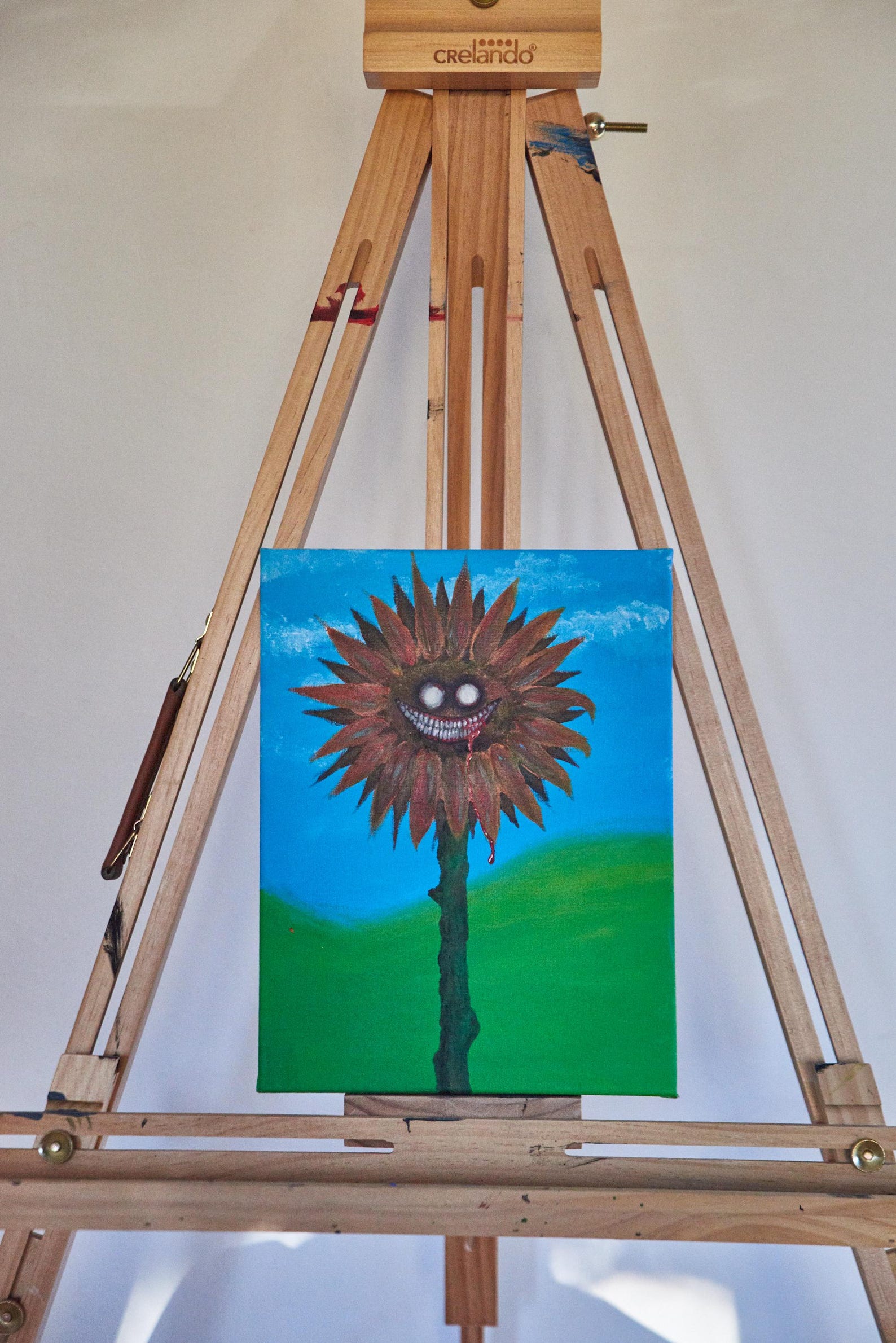 ORIGINAL Creepy Sunflower Painting, Banal Background Artwork, Cringe ...