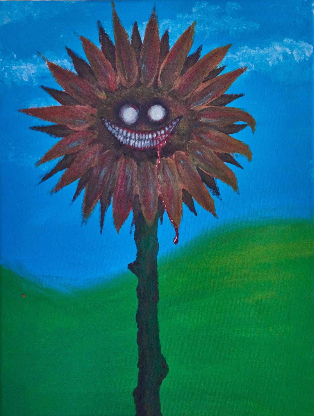 ORIGINAL Creepy Sunflower Painting, Banal Background Artwork, Cringe ...
