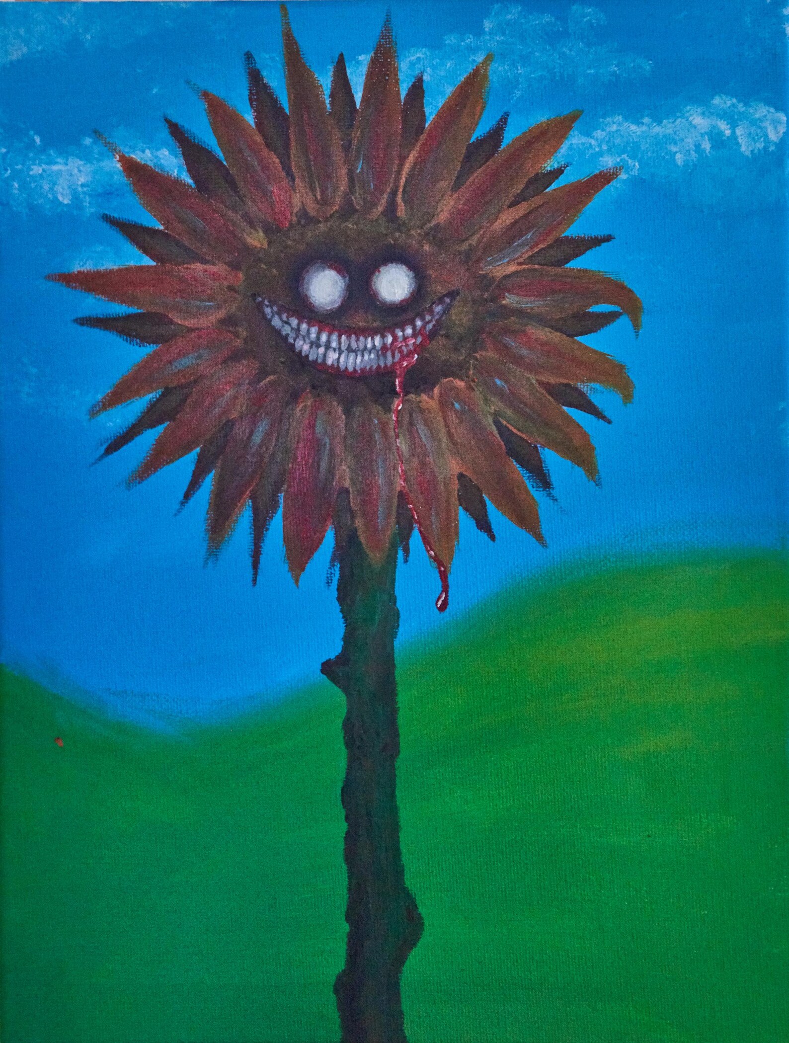 ORIGINAL Creepy Sunflower Painting, Banal Background Artwork, Cringe ...