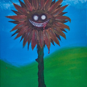 ORIGINAL Creepy Sunflower Painting, Banal Background Artwork, Cringe ...