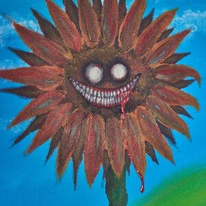 ORIGINAL Creepy Sunflower Painting, Banal Background Artwork, Cringe ...