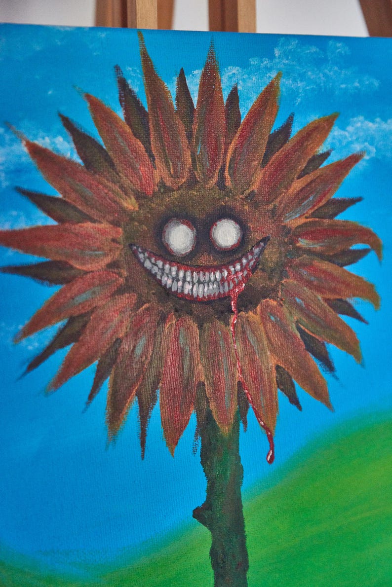 ORIGINAL Creepy Sunflower Painting, Banal Background Artwork, Cringe ...