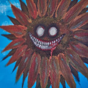 ORIGINAL Creepy Sunflower Painting, Banal Background Artwork, Cringe ...