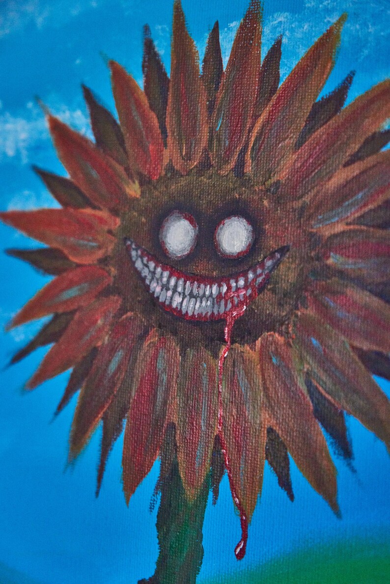 ORIGINAL Creepy Sunflower Painting, Banal Background Artwork, Cringe ...