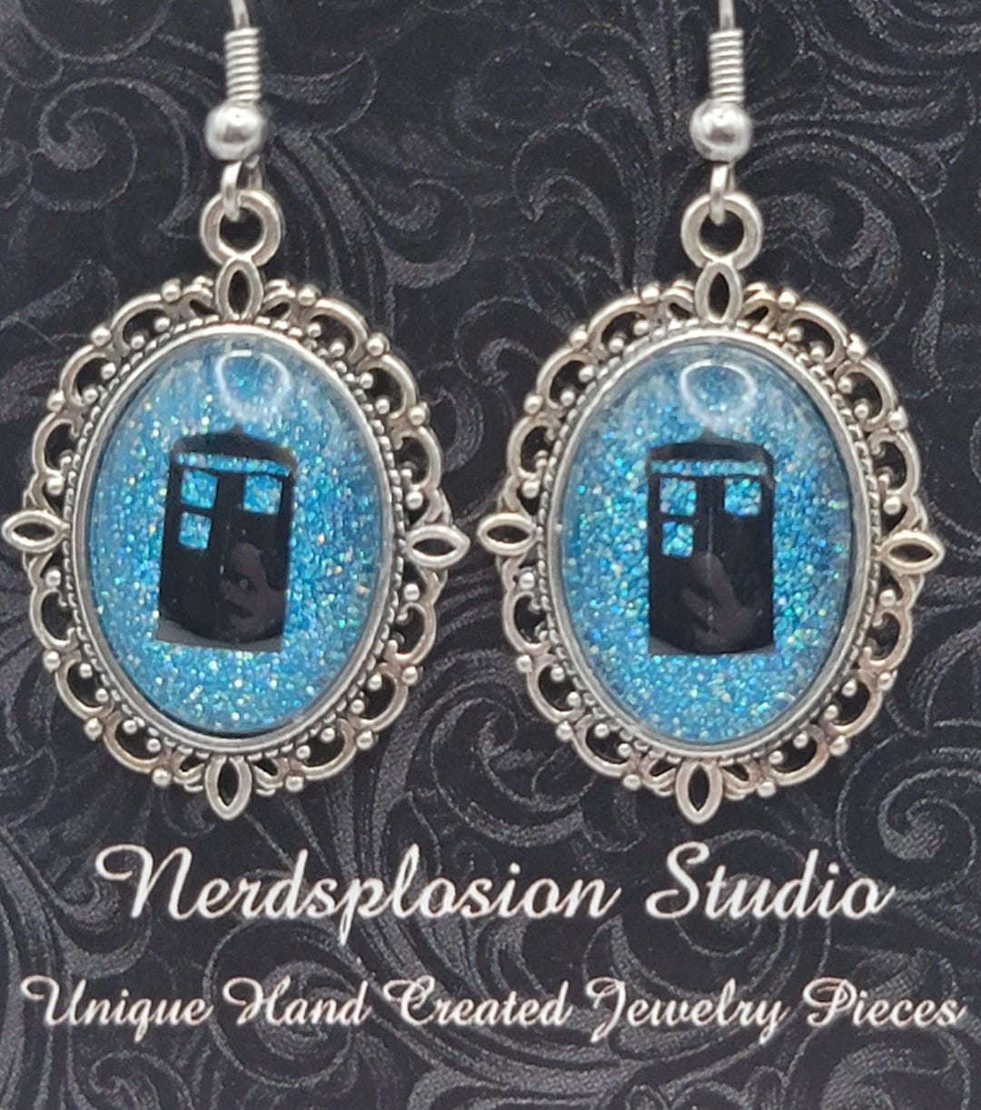 TARDIS Earrings - Teal Sparkle - Doctor Who - Etsy