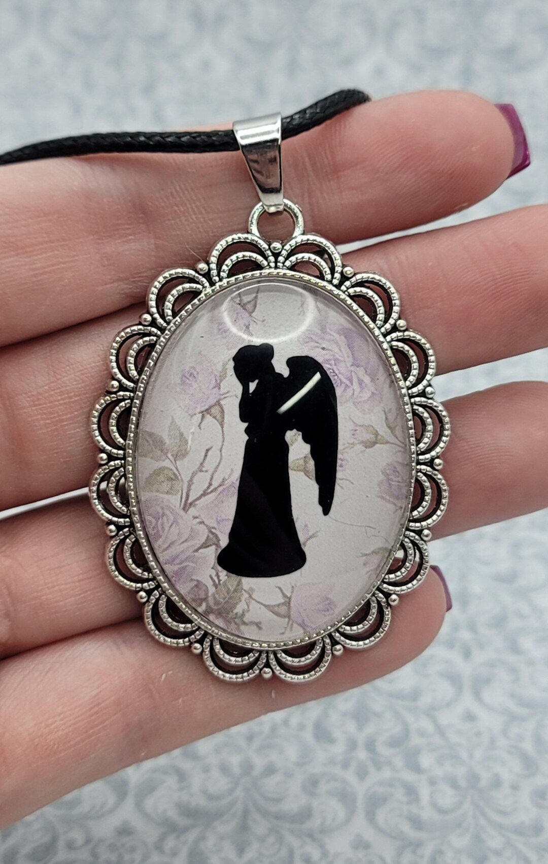 Doctor Who Necklace Large Pendant Weeping Angels Lavender Floral ...