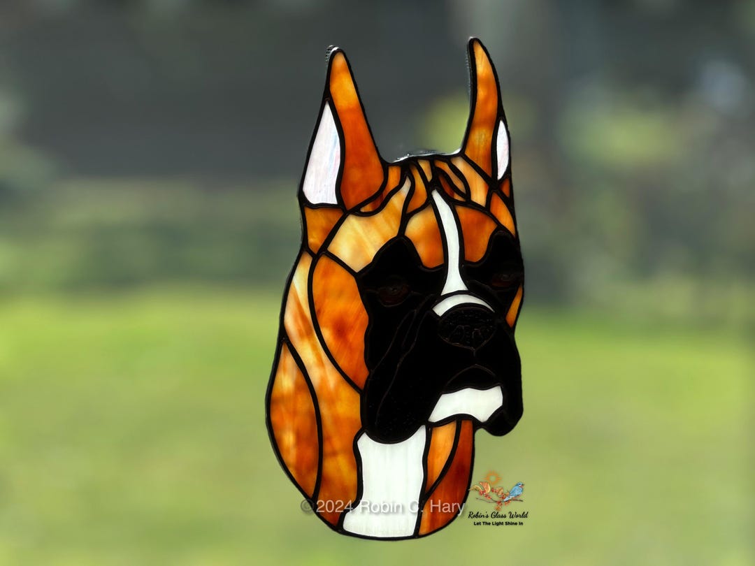 Boxer Handmade Stained Glass Suncatcher - Etsy