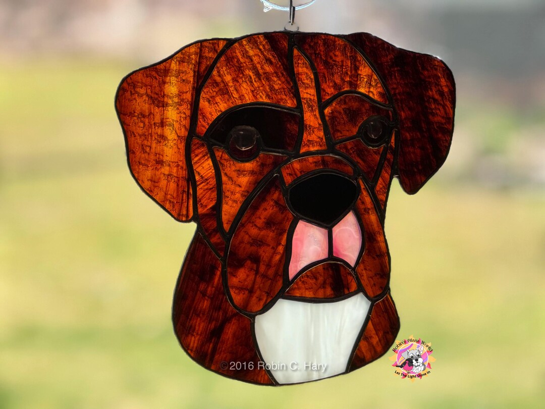 Boxer Handmade Stained Glass Suncatcher - Etsy