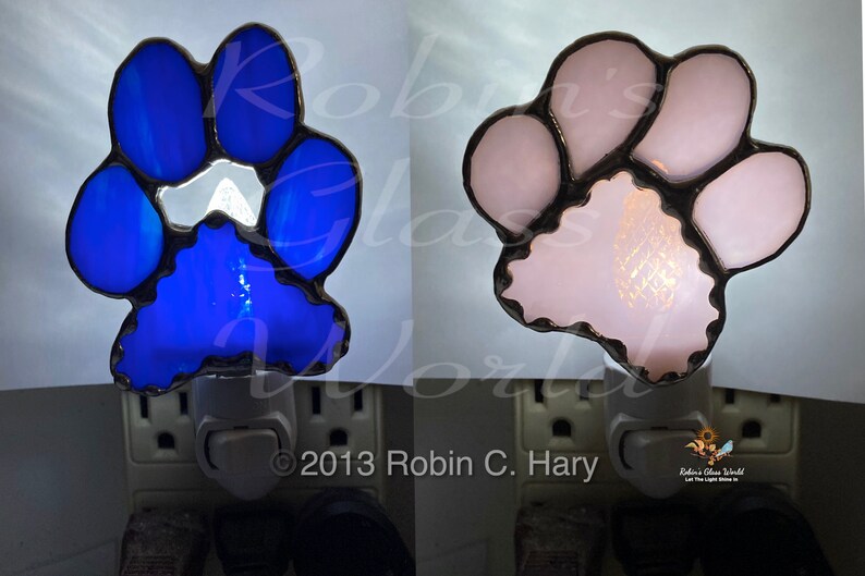 Paw Print Handmade Stained Glass Night Light - Etsy