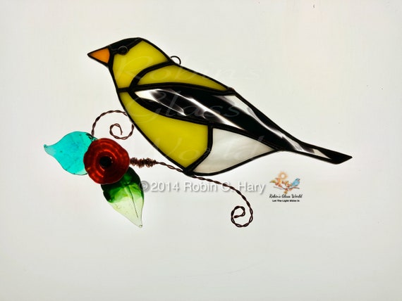 Goldfinch Handmade Stained Glass Suncatcher - Etsy