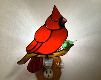 Cardinal Stained Glass Night Light - Etsy