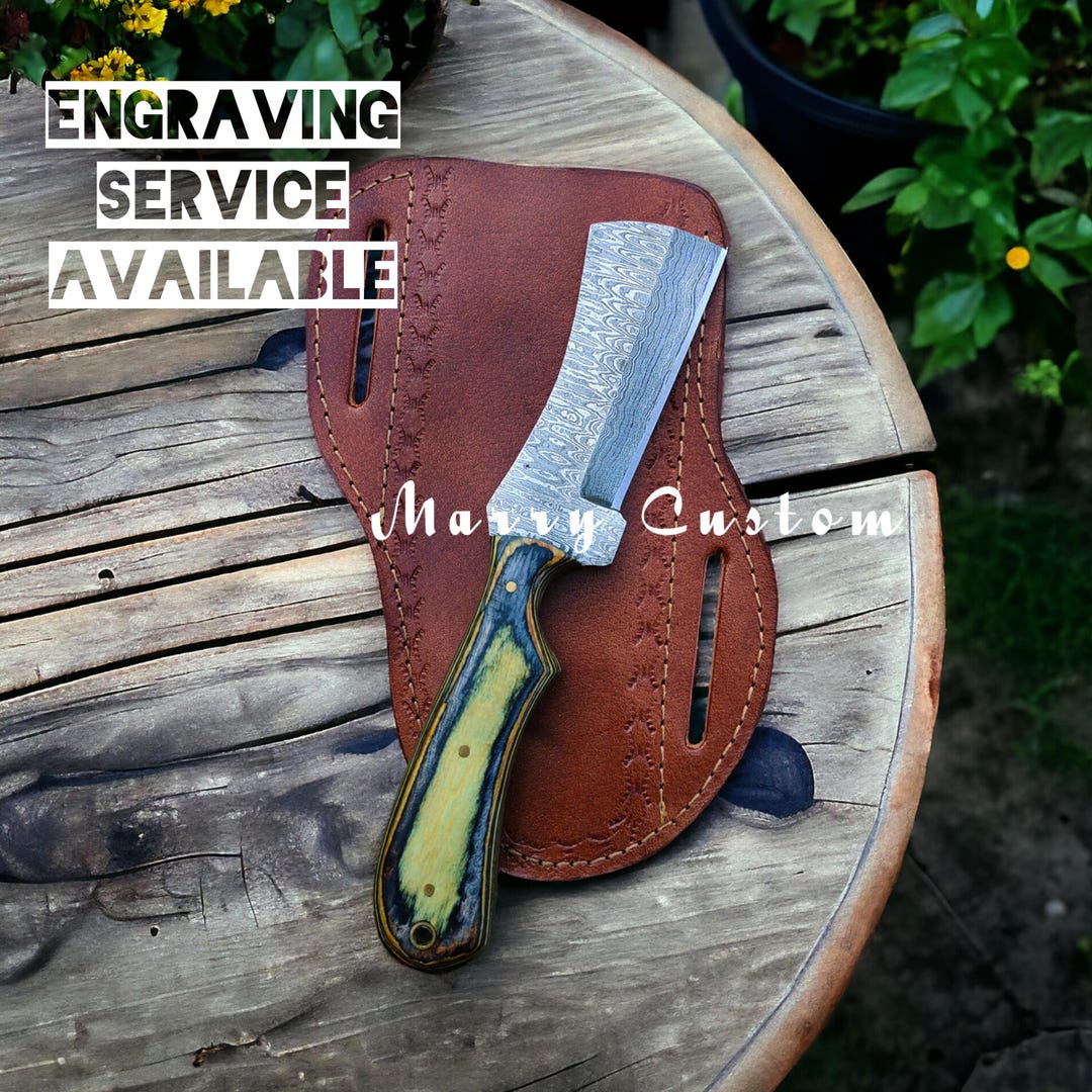 Handmade Damascus Steel Bull Cutter Knife With Sheath Hunting Knife Cow ...