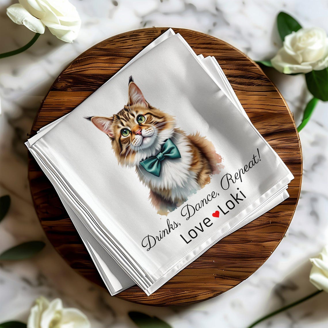 Custom Cat Wedding Napkins, Personalized Wedding Décor, Pet Cocktail ...