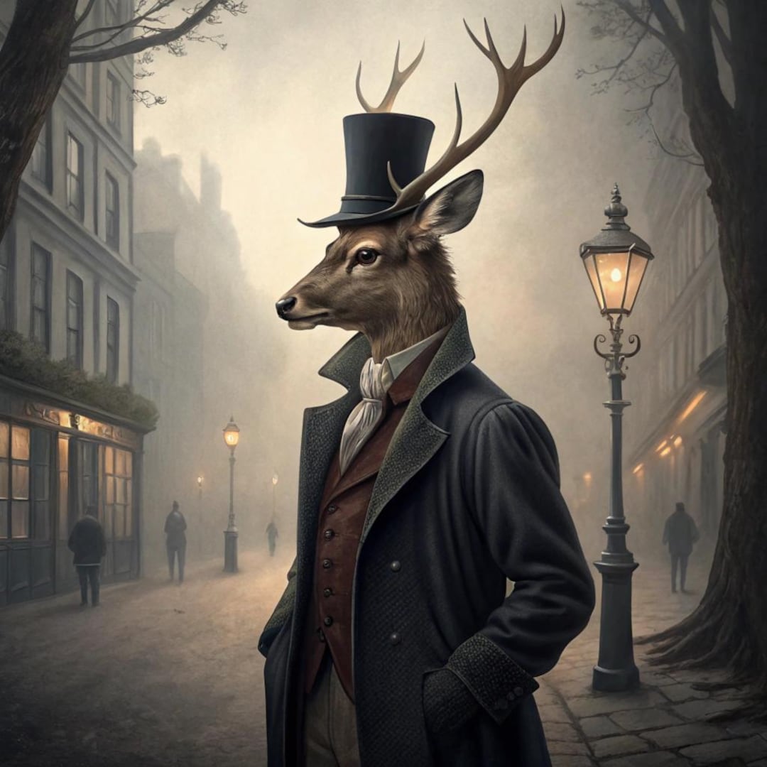 Two Portraits of a Deer in Victorian Style | Vintage Painting ...