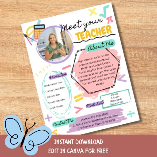 Editable Meet the Teacher Back to School Math Canva Template Letter ...