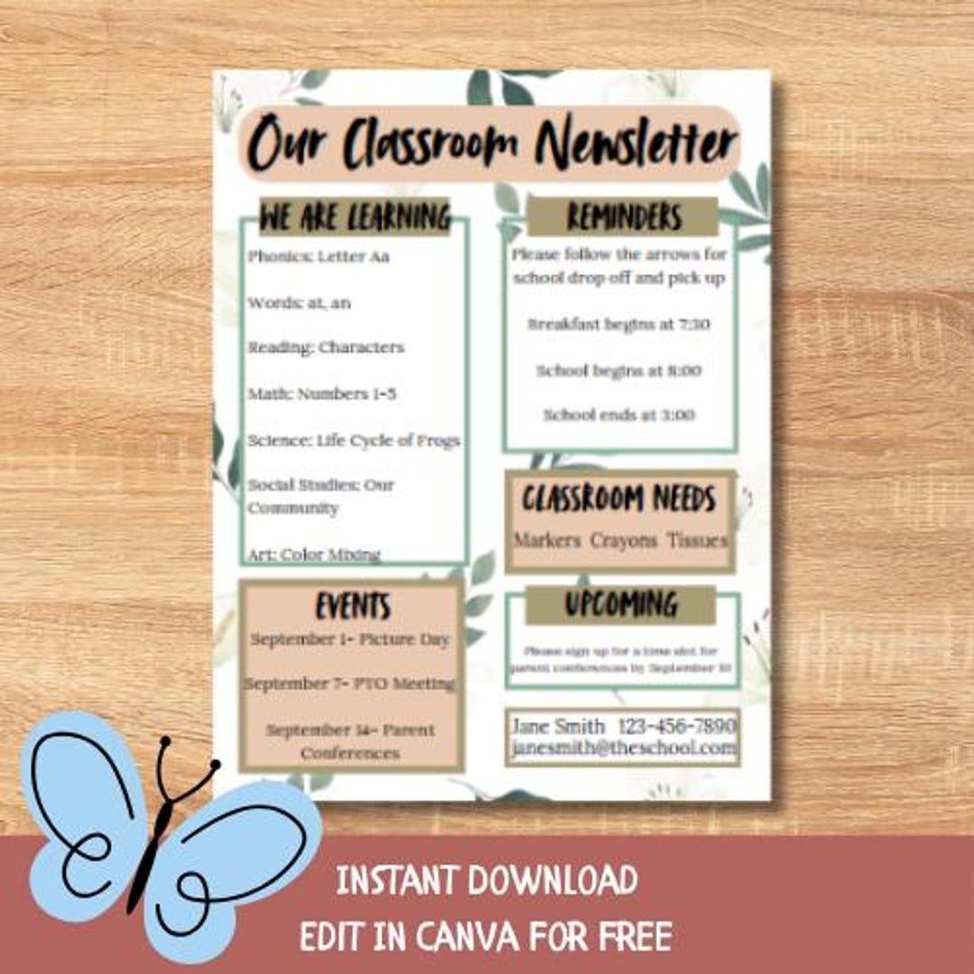 Editable Classroom Newsletter Floral Boho Canva Template Letter Note ...