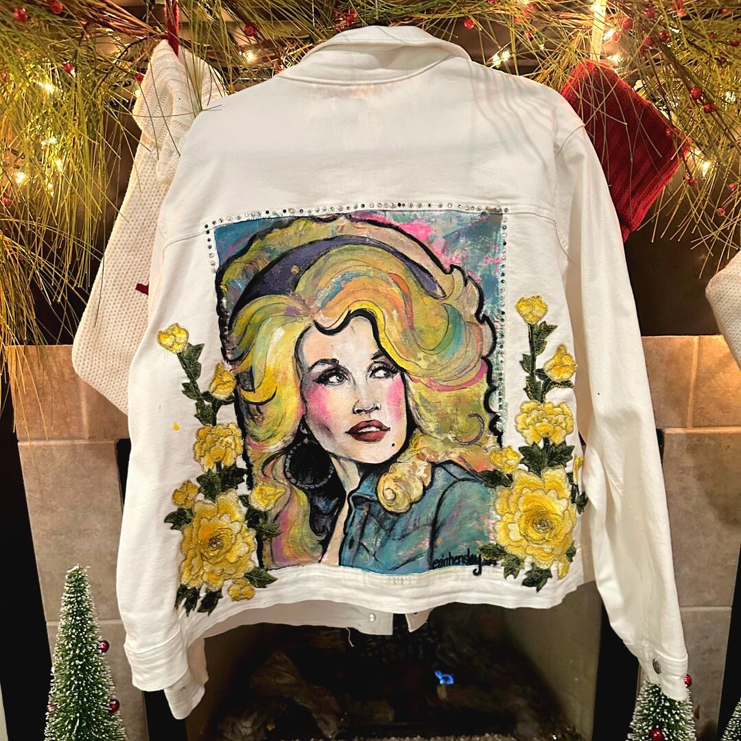 Hand Painted DOLLY PARTON White Denim Jacket. Women Size 4X - Etsy