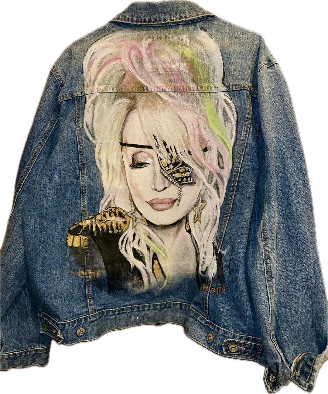 Hand Painted Denim Jacket Dolly Parton - Etsy