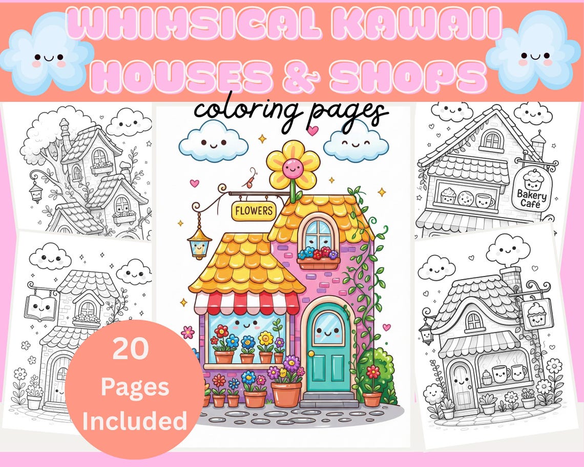 Kawaii Whimsical Houses Coloring Book for Adults and Teens | 20 Pages ...