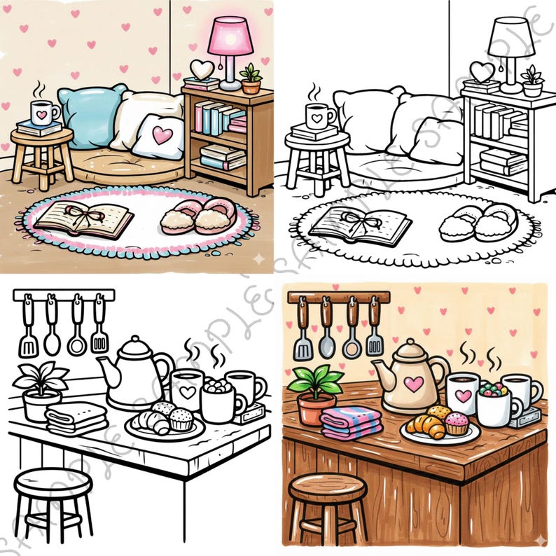 Kawaii Cozy Hygge Coloring Book | Cute Cozy Girl Coloring Pages ...