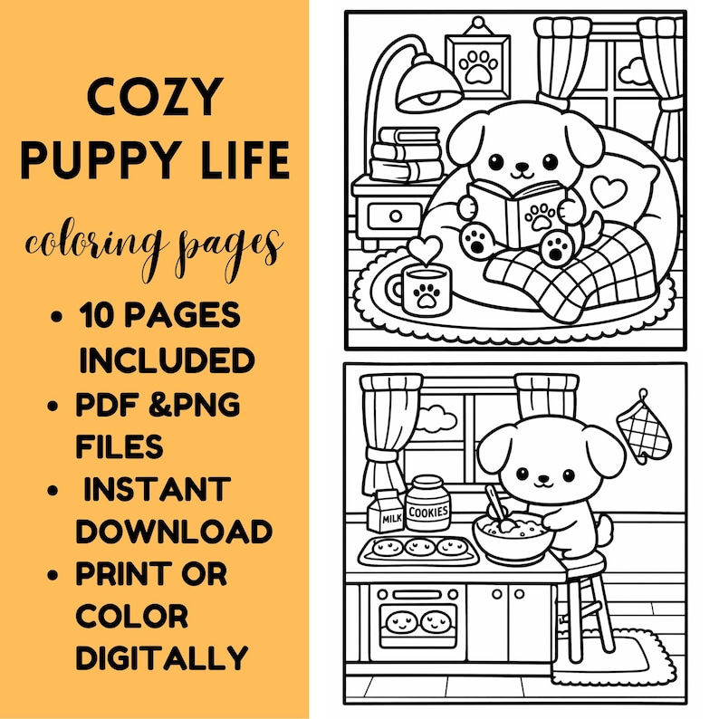 Cozy Puppy Life Coloring Book for Kids | Cute Puppy Activities Coloring ...