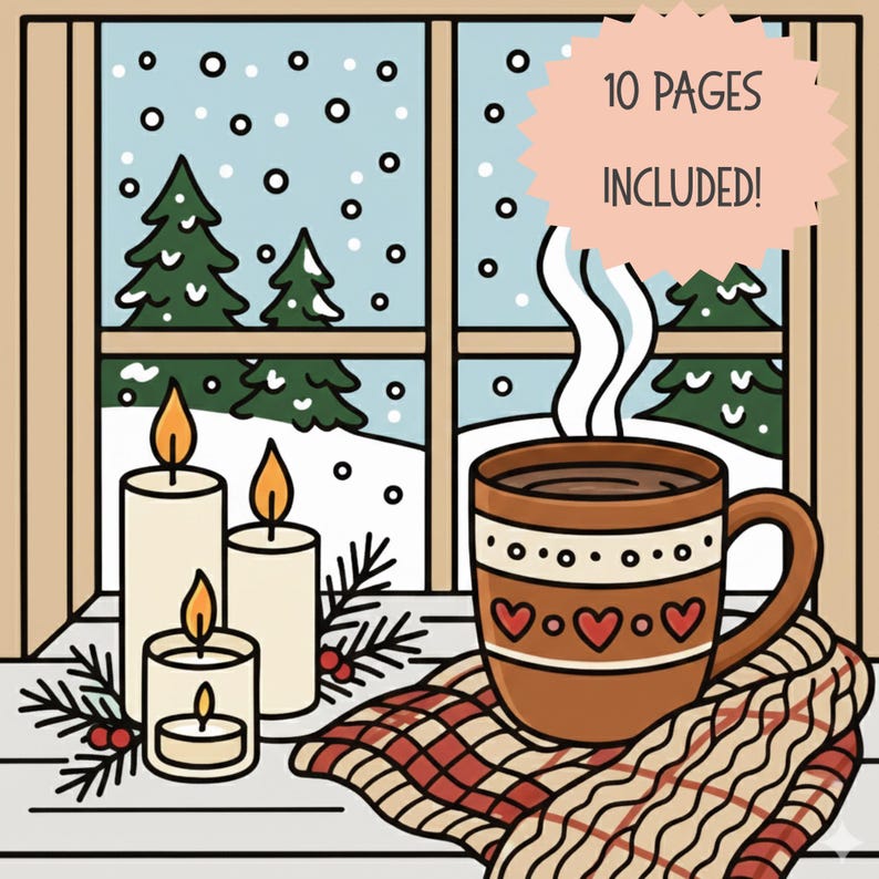 Cozy Winter Hygge Coloring Book Printable – Relaxing Aesthetic Coloring ...